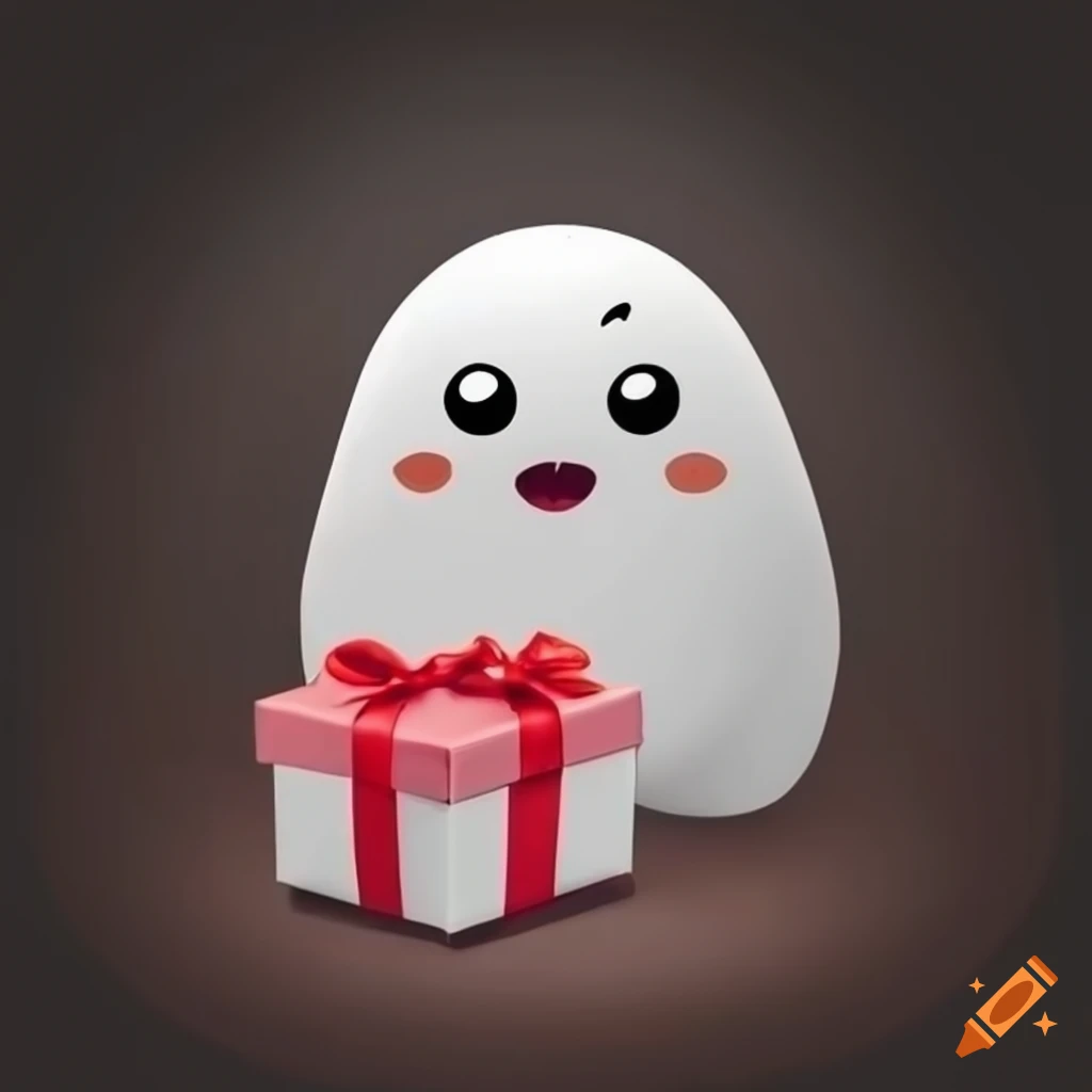 Cute ghost presenting a gift on Craiyon