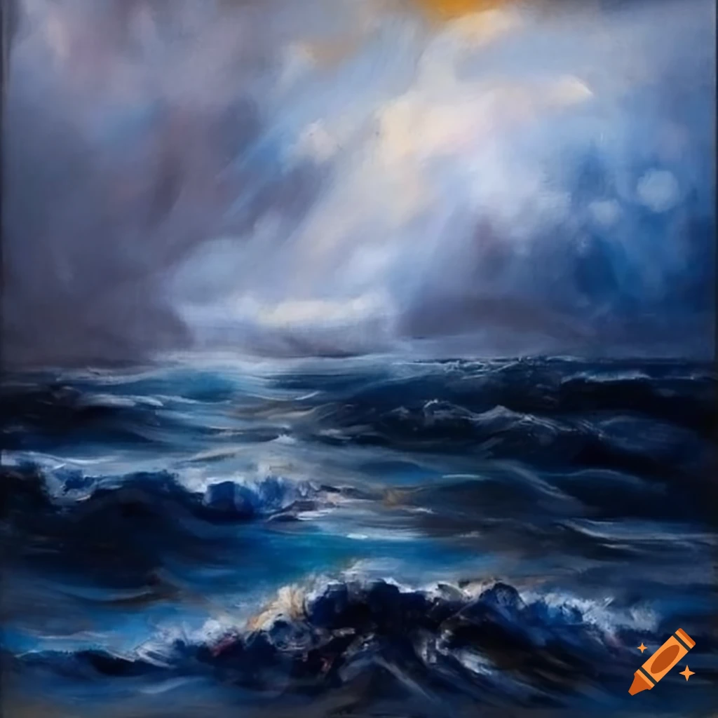Ocean storm in an oil painting on Craiyon