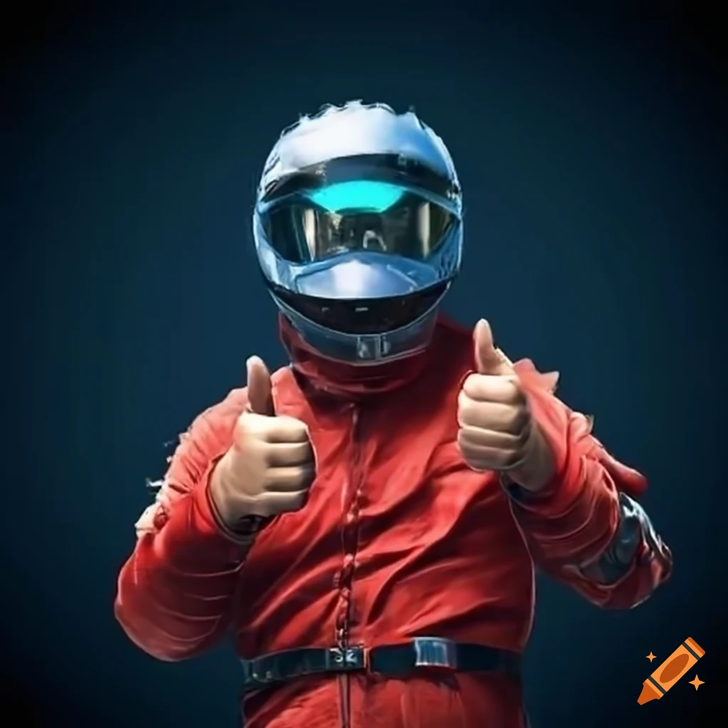 Racer giving a thumbs up gesture on Craiyon