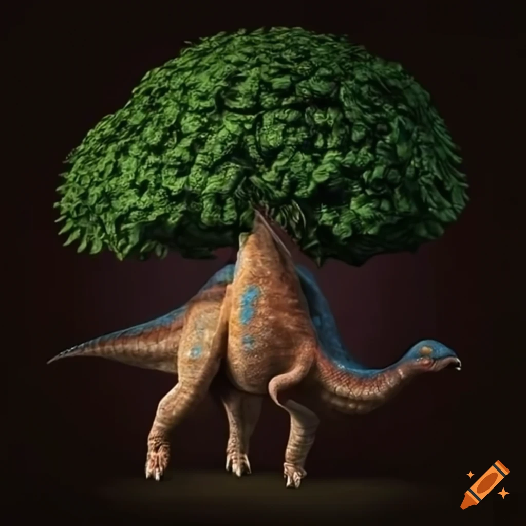 Dinosaur with blue scales and a tree growing on its back on Craiyon