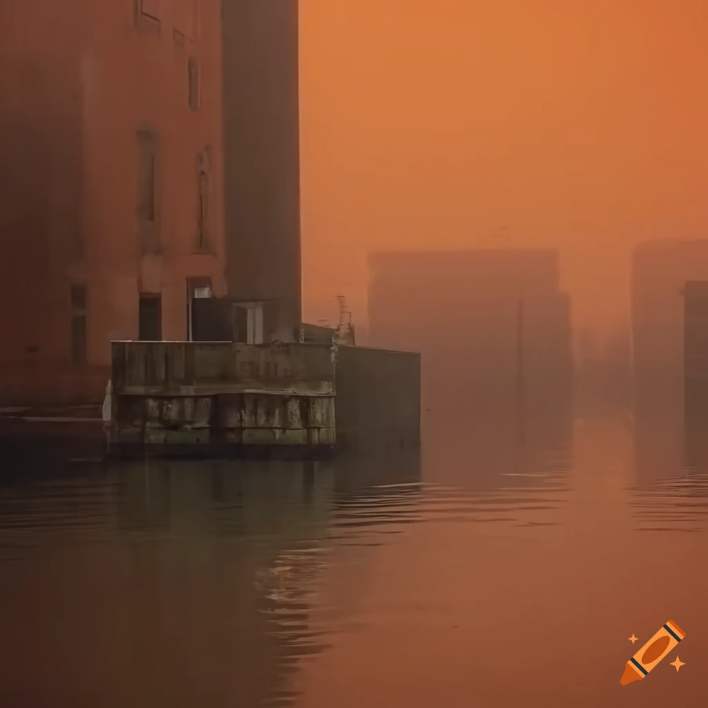 Close-up view of destroyed boxes and tires in flooded industrial ...