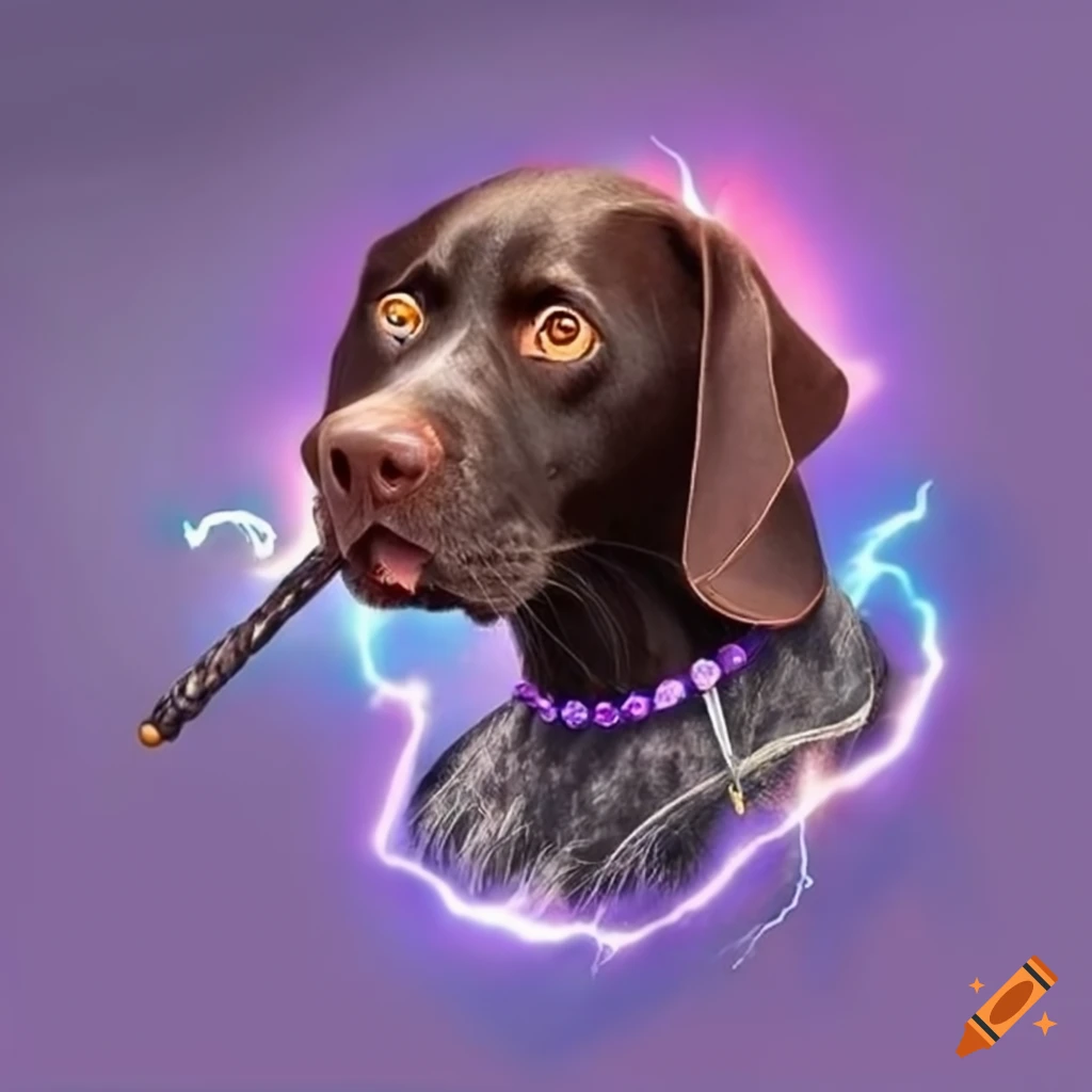 German Shorthaired Pointer as a wizard with wand and lightning bolt ...