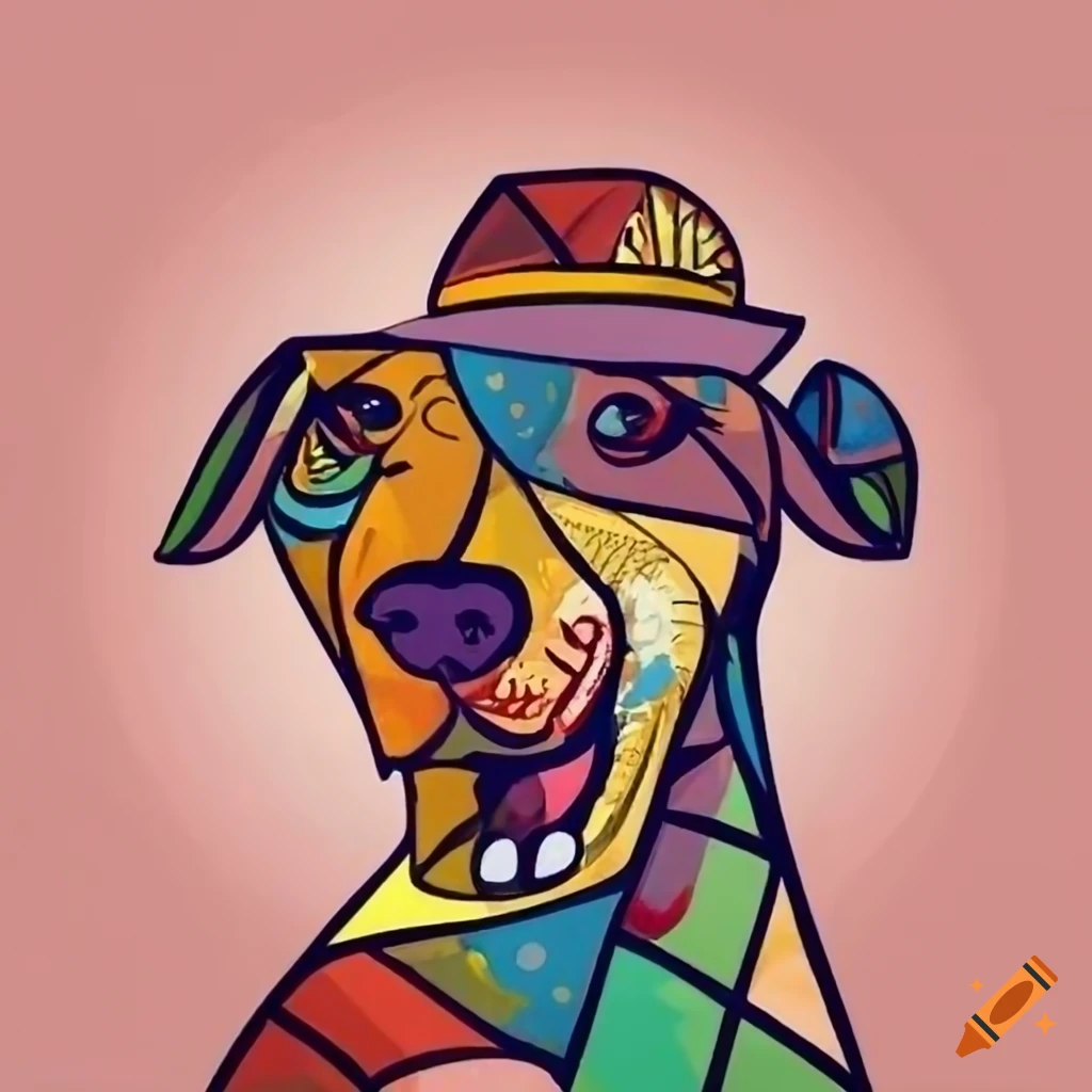 Dog wearing hat in Picasso style on Craiyon