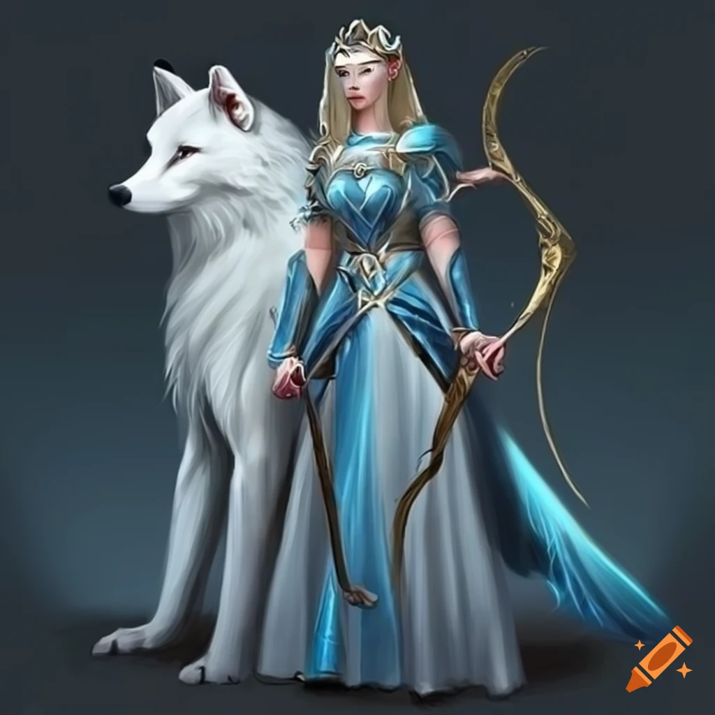 Enchanting elven princess with a bow and swords guarding her mystical ...