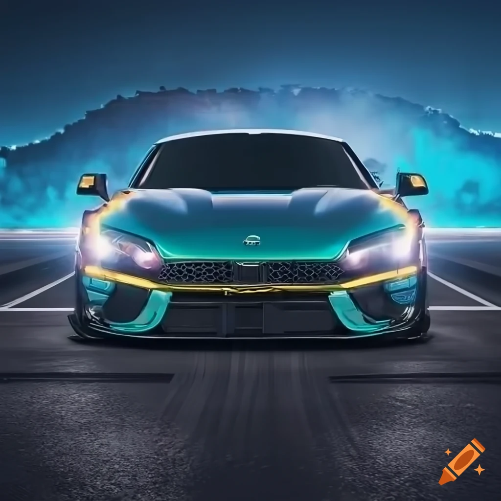 Rear tire view of racing car on track with speed sensation and vibrant ...