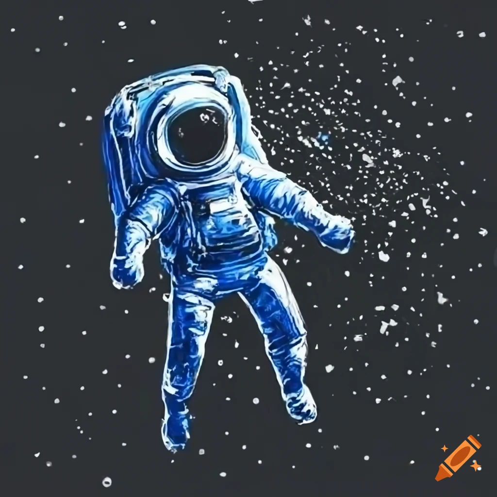 Blue spaceman floating in space on Craiyon