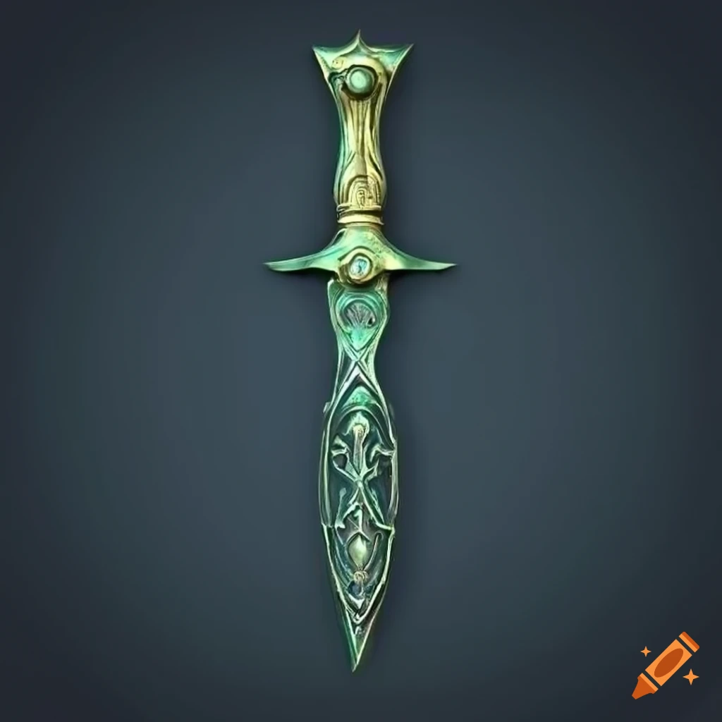 Intricately designed ancient bronze fantasy dagger on Craiyon