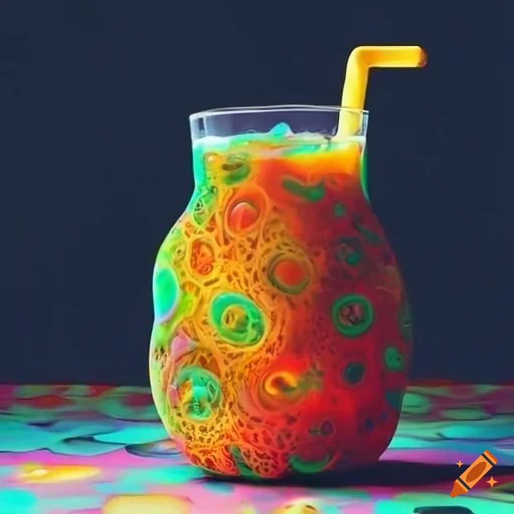Psychedelic array of foods and beverages on Craiyon