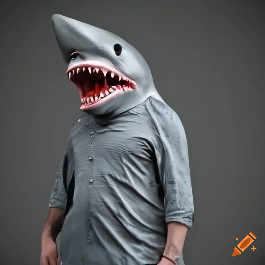 Man in a latex shark mask standing on Craiyon