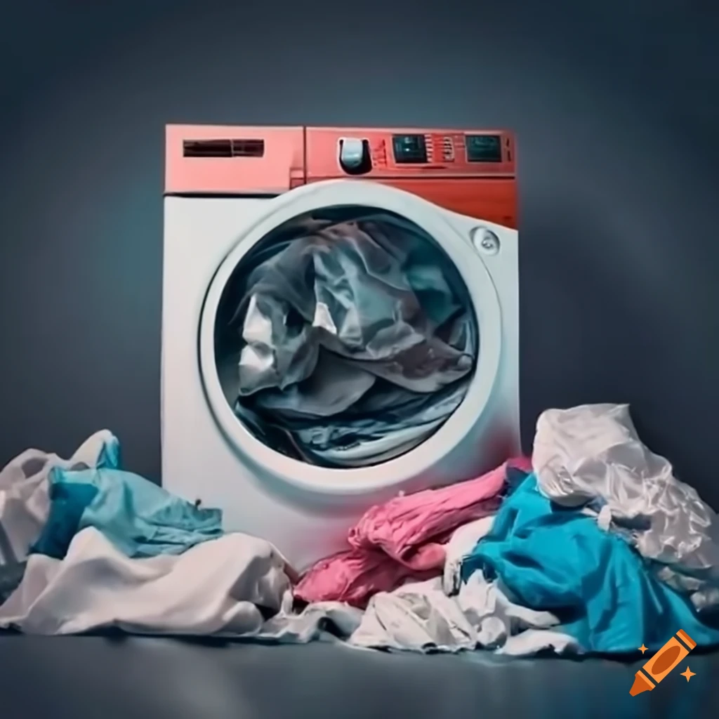 Pile of laundry overflowing from a washing machine on Craiyon