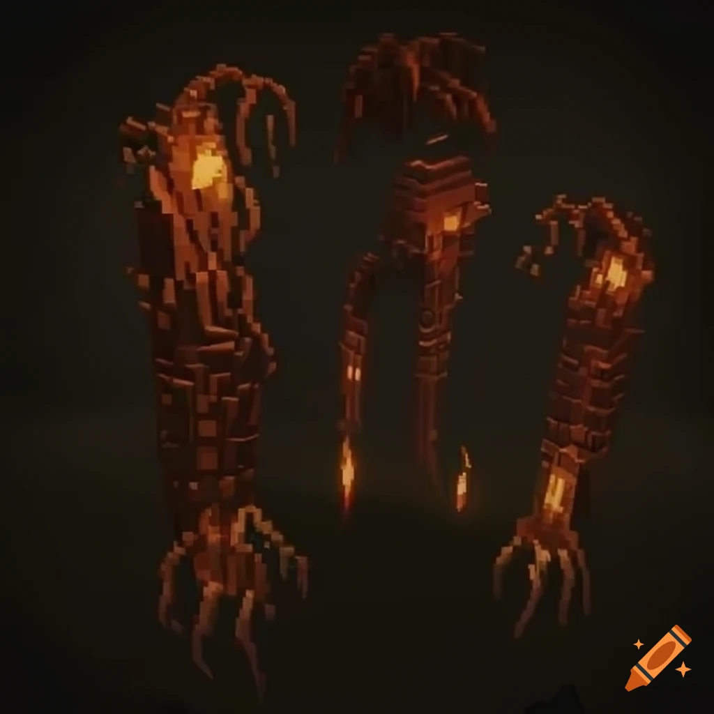 Lovecraftian tendrils in isometric Minecraft style on Craiyon