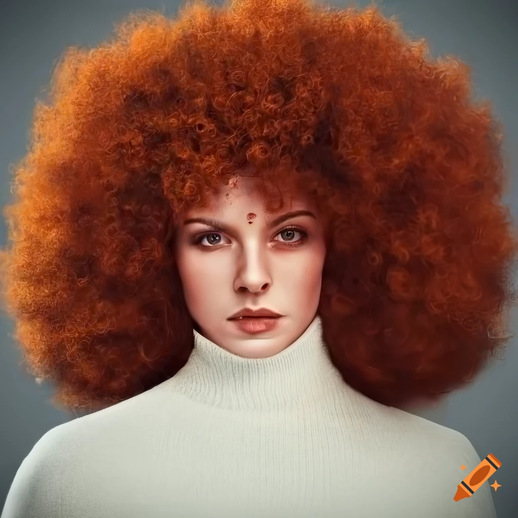 Portrait Of Beautiful Redhead Woman With Massive Afro In White