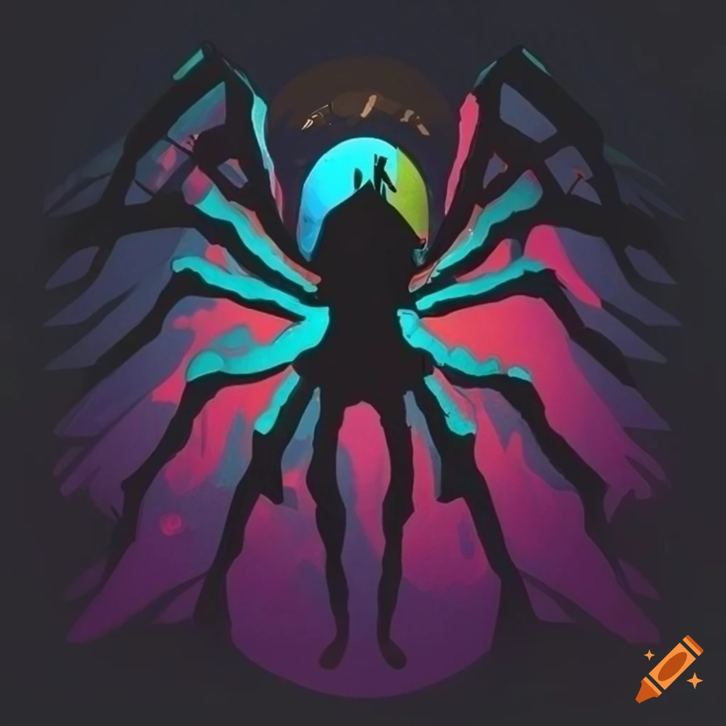 Vibrant solar punk spider logo in minimalist modern style on Craiyon