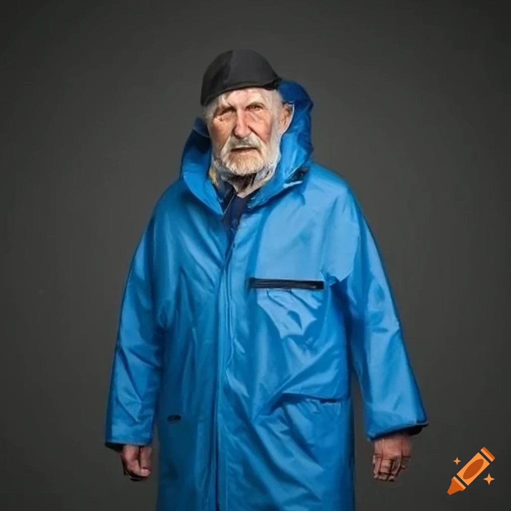 Man in blue Patagonia raincoat on Craiyon