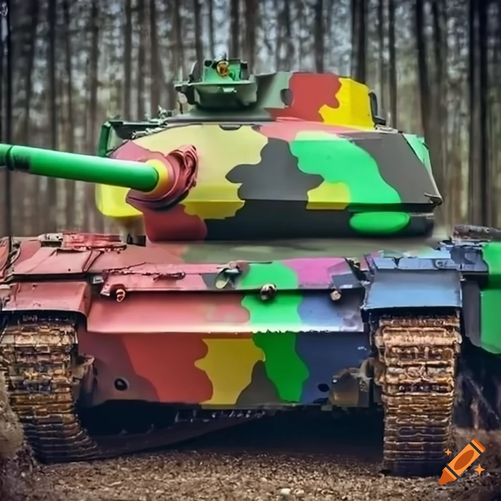 Rainbow camouflage battle tank with estonian colors on Craiyon