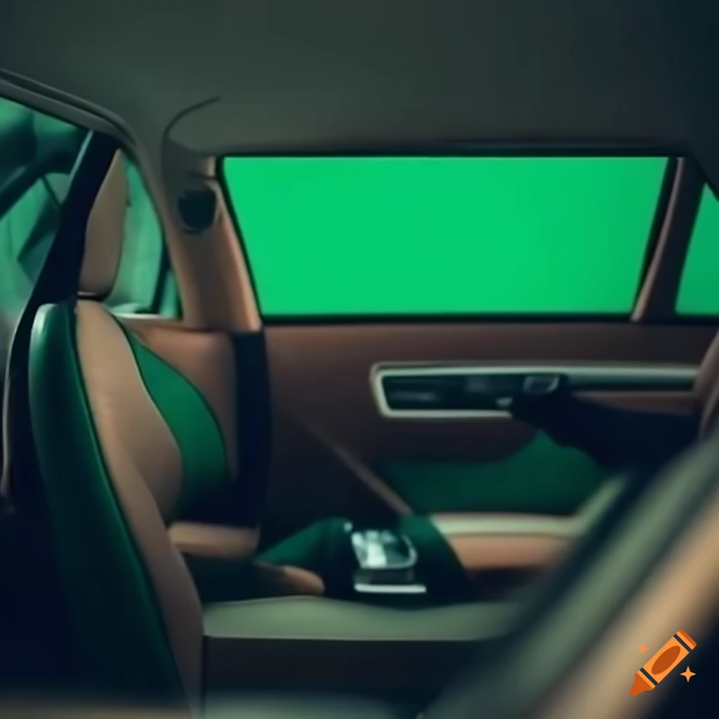 View from inside a car with green screen windows on Craiyon