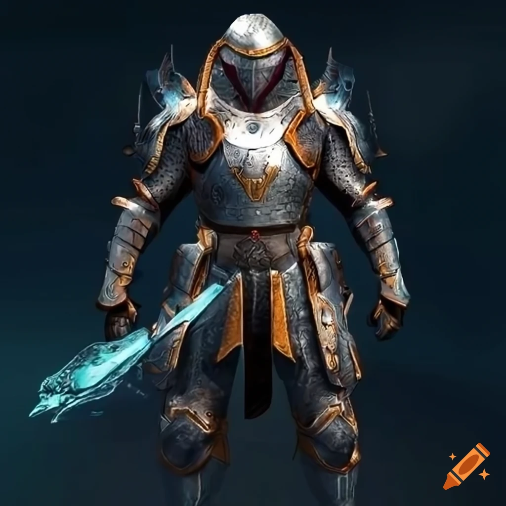Titanium vanguard in gleaming armor with intricate engravings on the ...