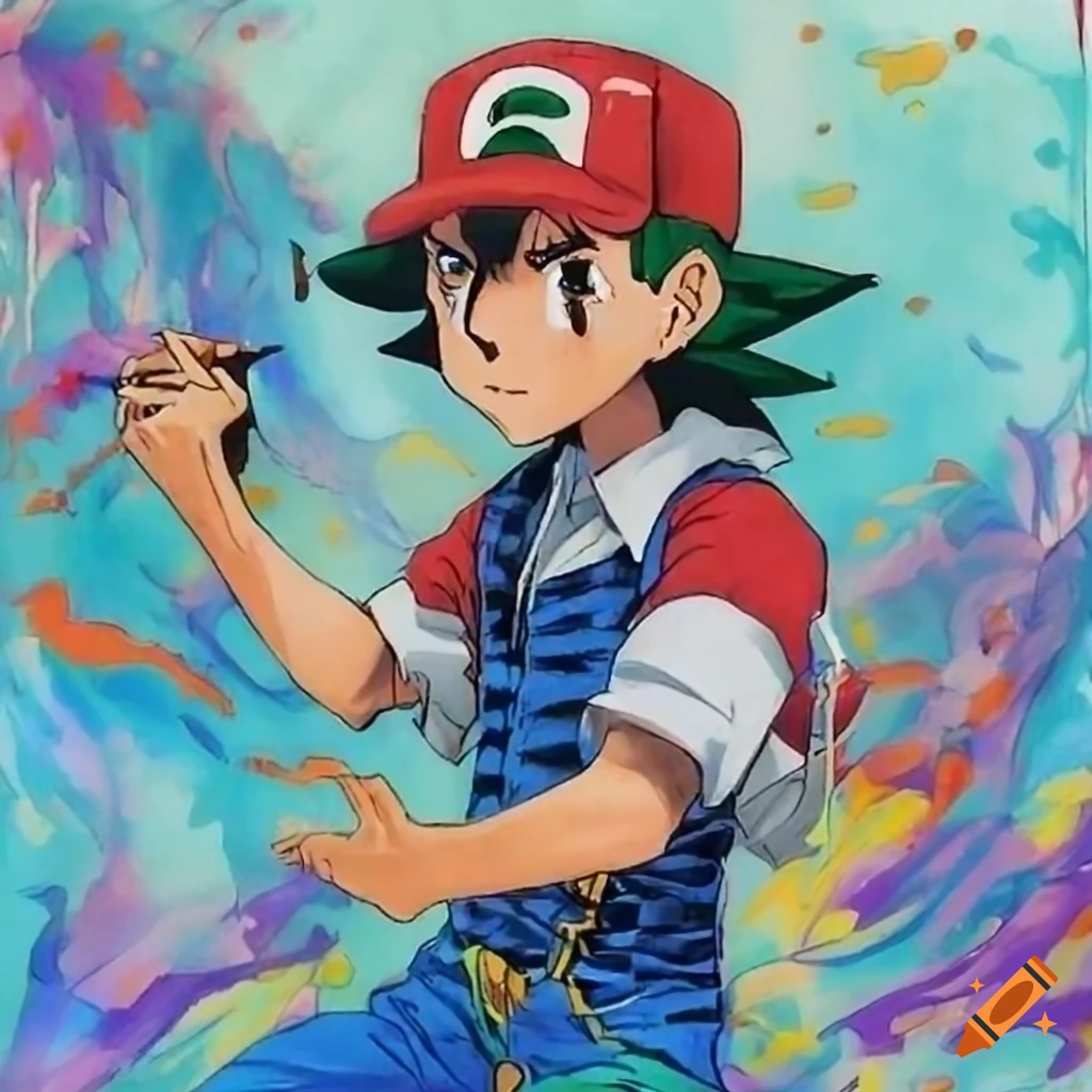 Ash Ketchum in JoJo's Bizarre Adventure style manga art on Craiyon