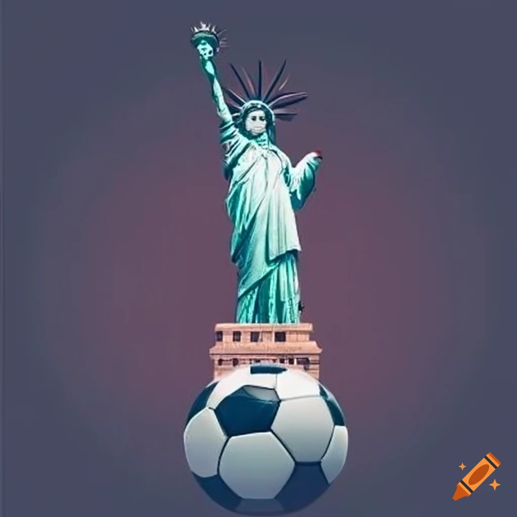 Football competition logo with statue of liberty and soccer ball in new ...