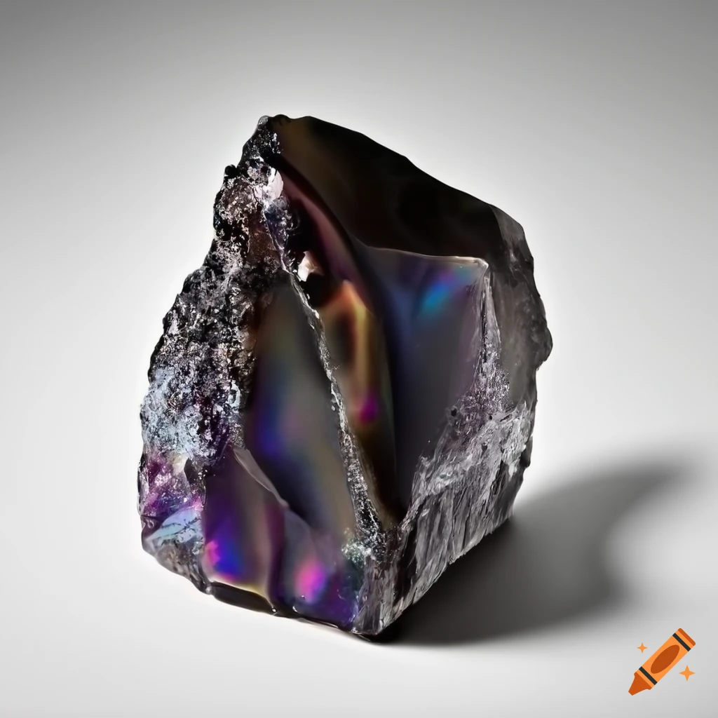 Iridescent deep black gemstone on white background on Craiyon