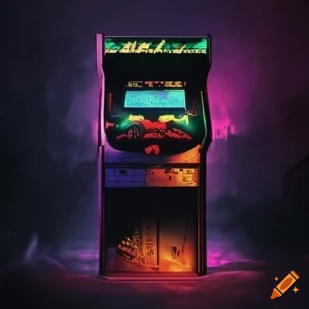 80s video game arcade cabinet with horror cyberpunk vibes on Craiyon