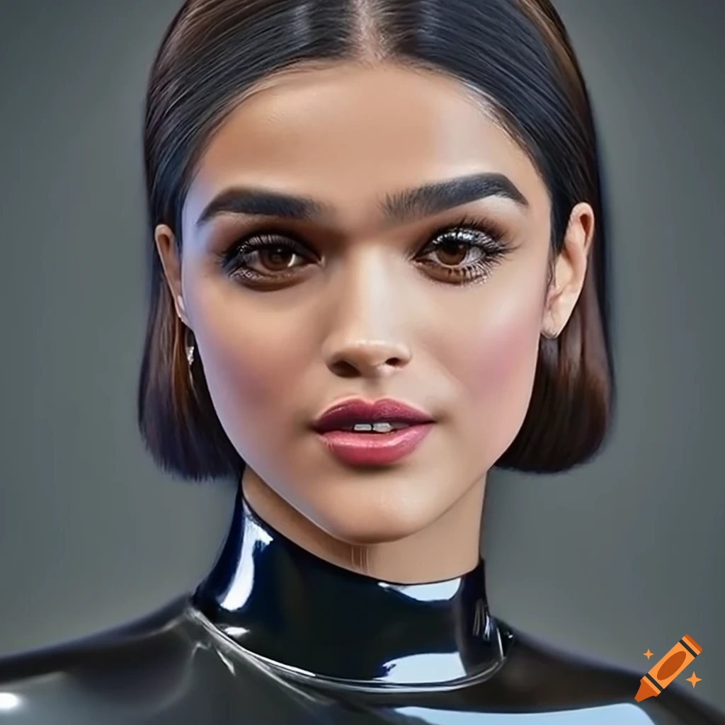 Detailed portrait of Rachel Zegler with symmetrical brown eyes in a ...