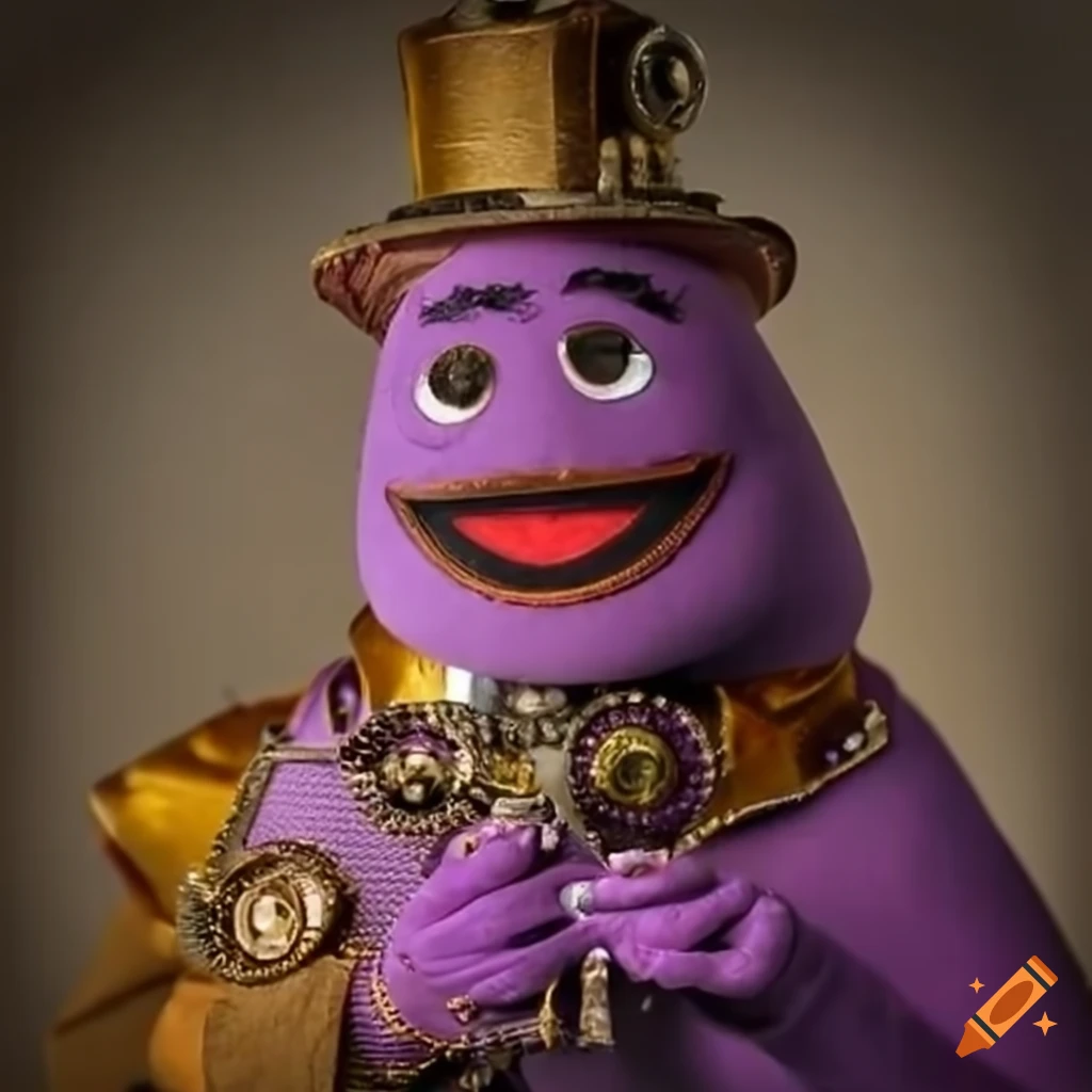 Steampunk version of Grimace character on Craiyon