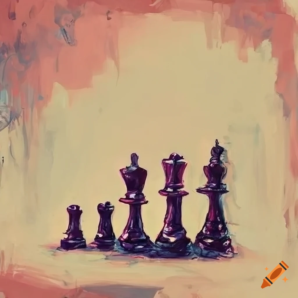 Sketch art painting of abstract chess pieces with fabric background on ...