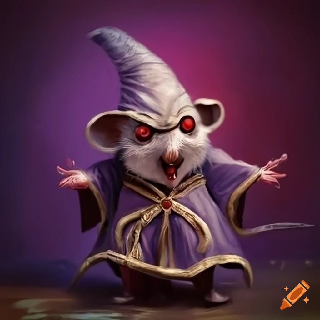 Mouse wizard casting a spell with a spellbook on Craiyon