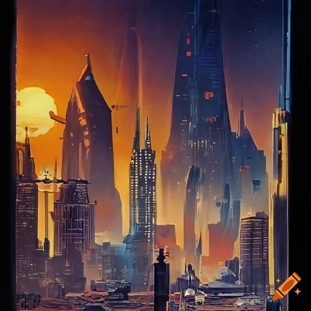 70s retro futuristic city art on Craiyon