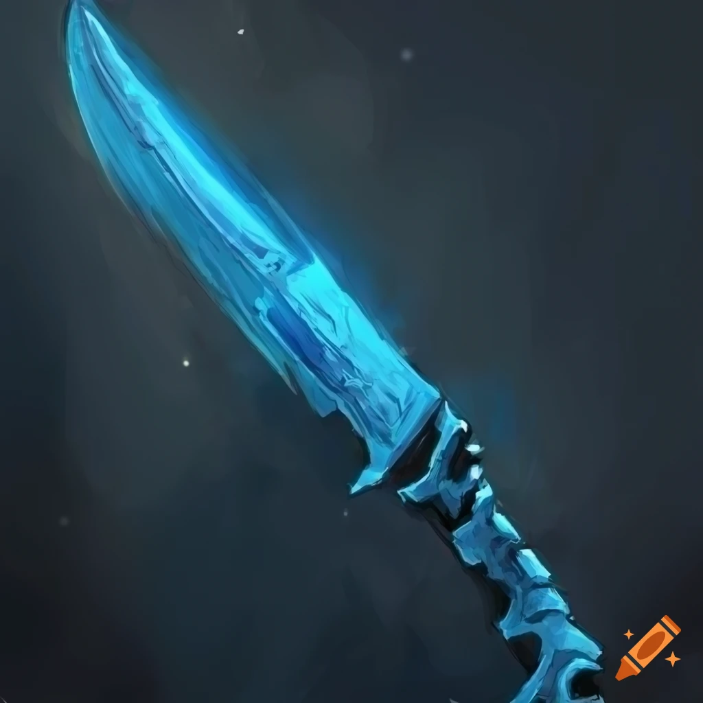 Glowing blue knife in a sci-fi rough sketch art style on Craiyon
