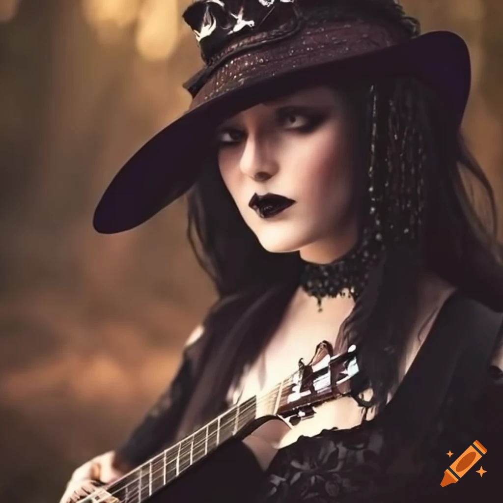 Gothic lady playing the ukulele on Craiyon