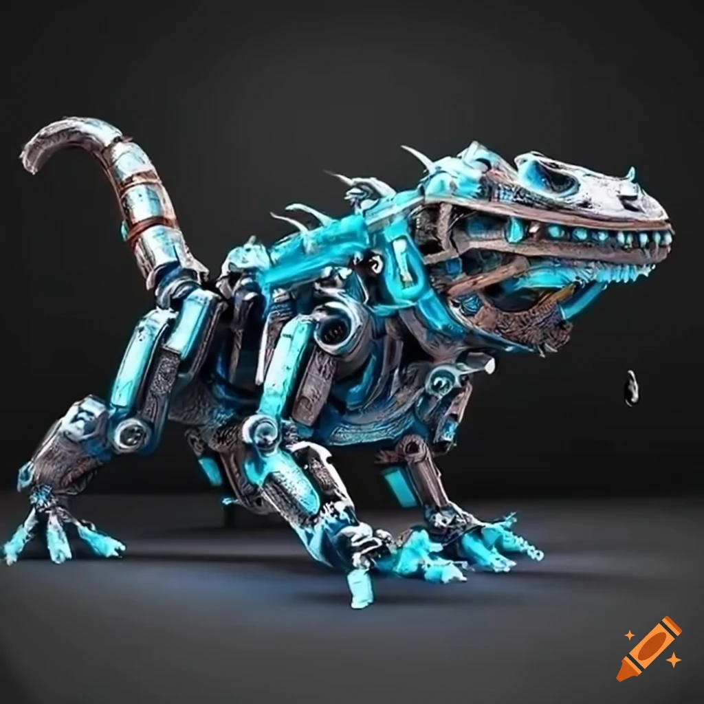 Intricately detailed mechanical robotic lizard for battle on Craiyon