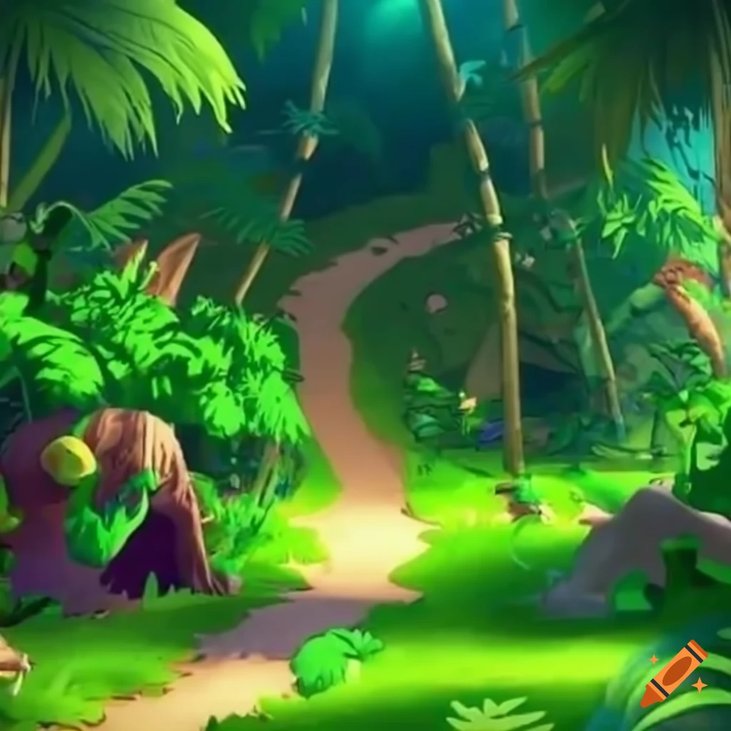 2d jungle-themed game with a very long path on Craiyon