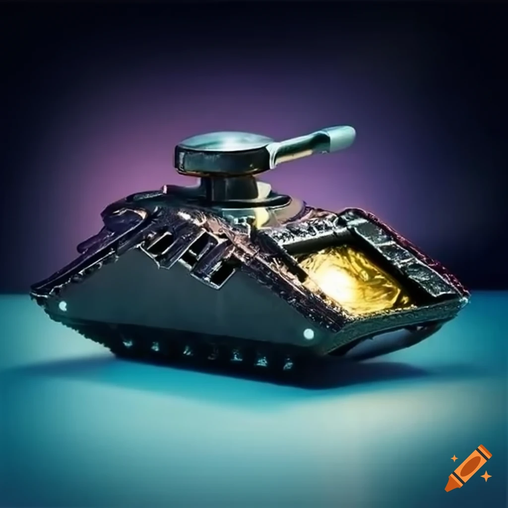 Mechanical steel mini-tank with shining gem on Craiyon