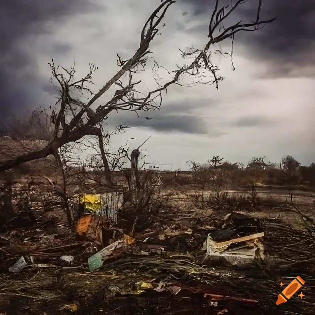 Painting hidden under branches in a chaotic junk-filled destroyed ...