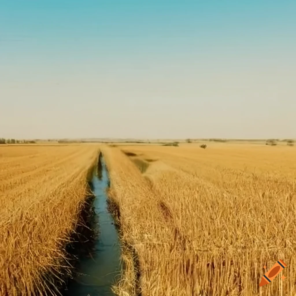 Wheat and barley farmland with traditional Egyptian farmers and old ...