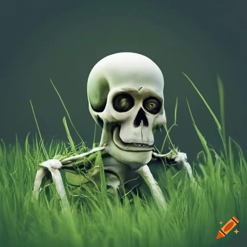 Skeleton covered in grass on Craiyon