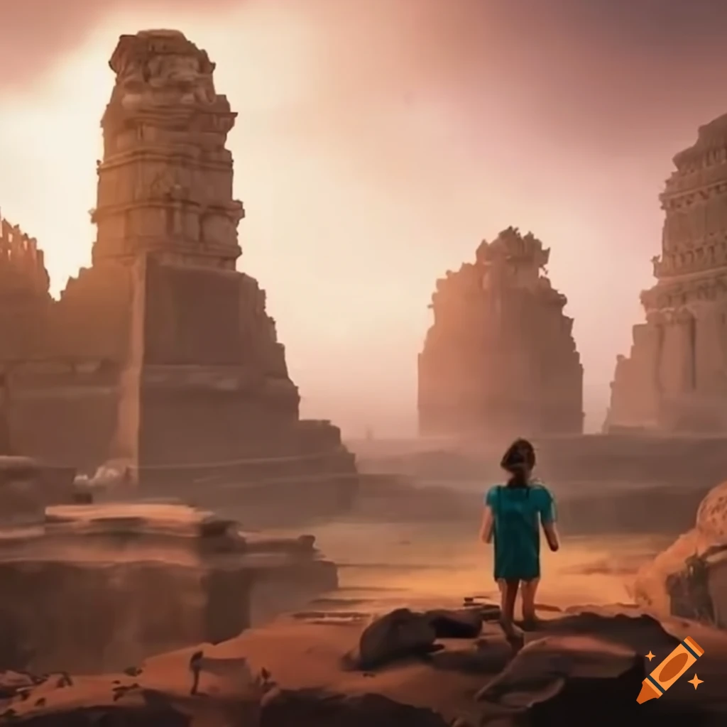 Child exploring ancient ruins surrounded by history on Craiyon