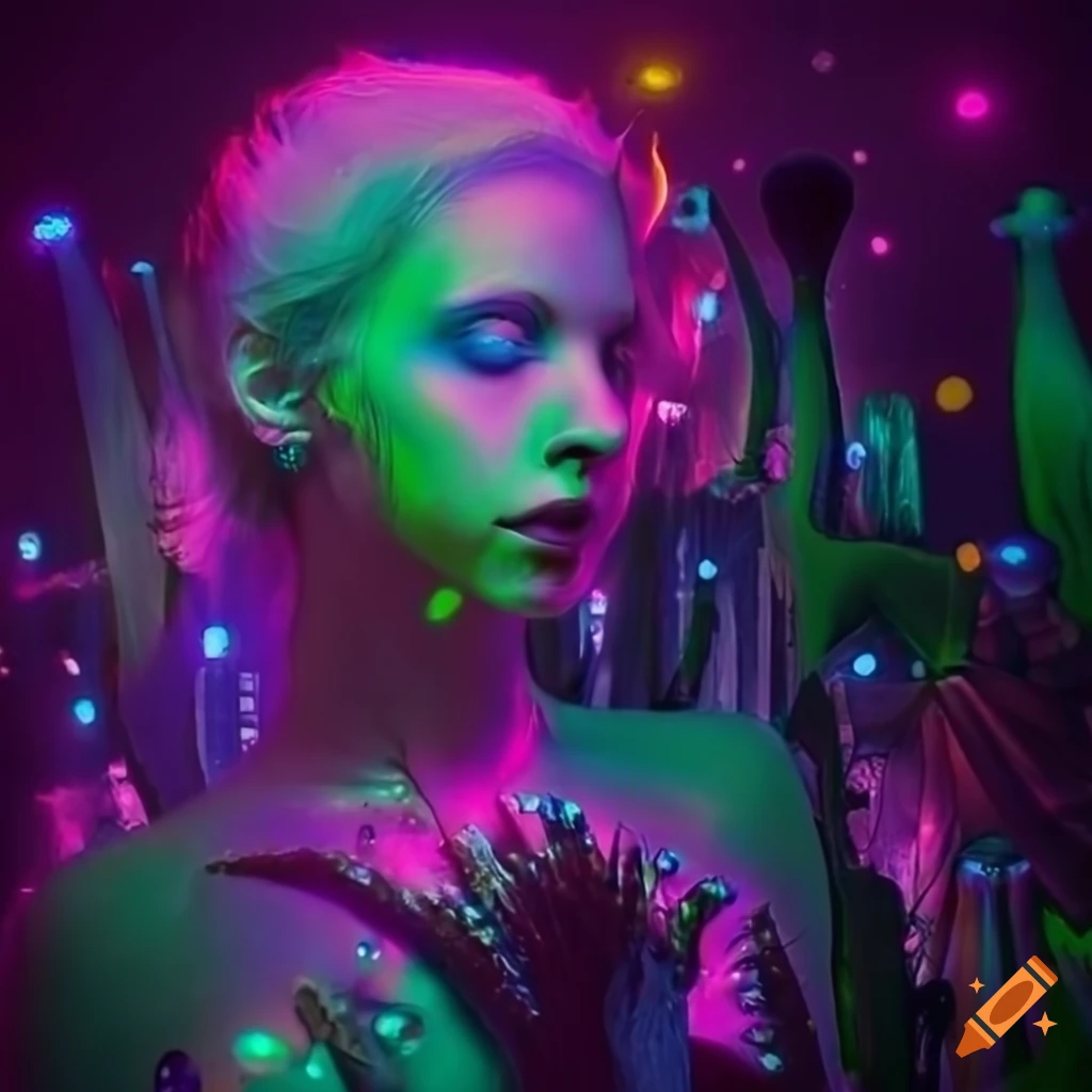Glowing biopunk cityscape with plants, mushrooms, crystals, and cyborg ... Glowing biopunk cityscape with plants, mushrooms, crystals, and cyborg ...