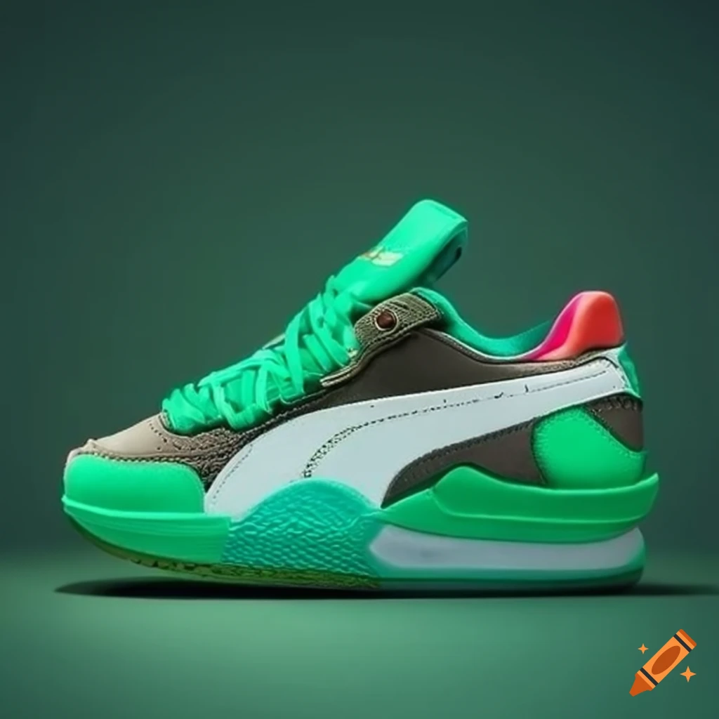 Puma sneakers with vibrant green colorway on Craiyon