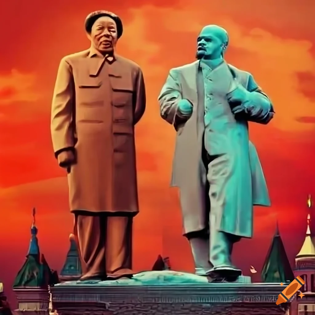 Mao zedong and lenin standing on the red square on Craiyon