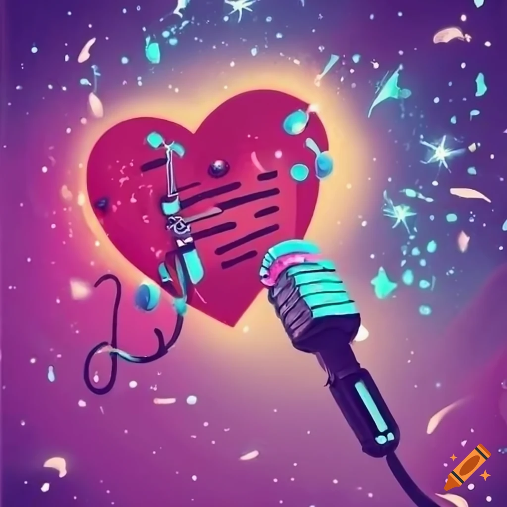 Stylized artwork of a heart singing under twinkling stars on Craiyon