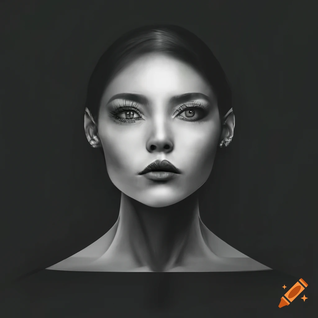 Mesmerizing geometric artwork featuring a woman's face in monochrome on Craiyon