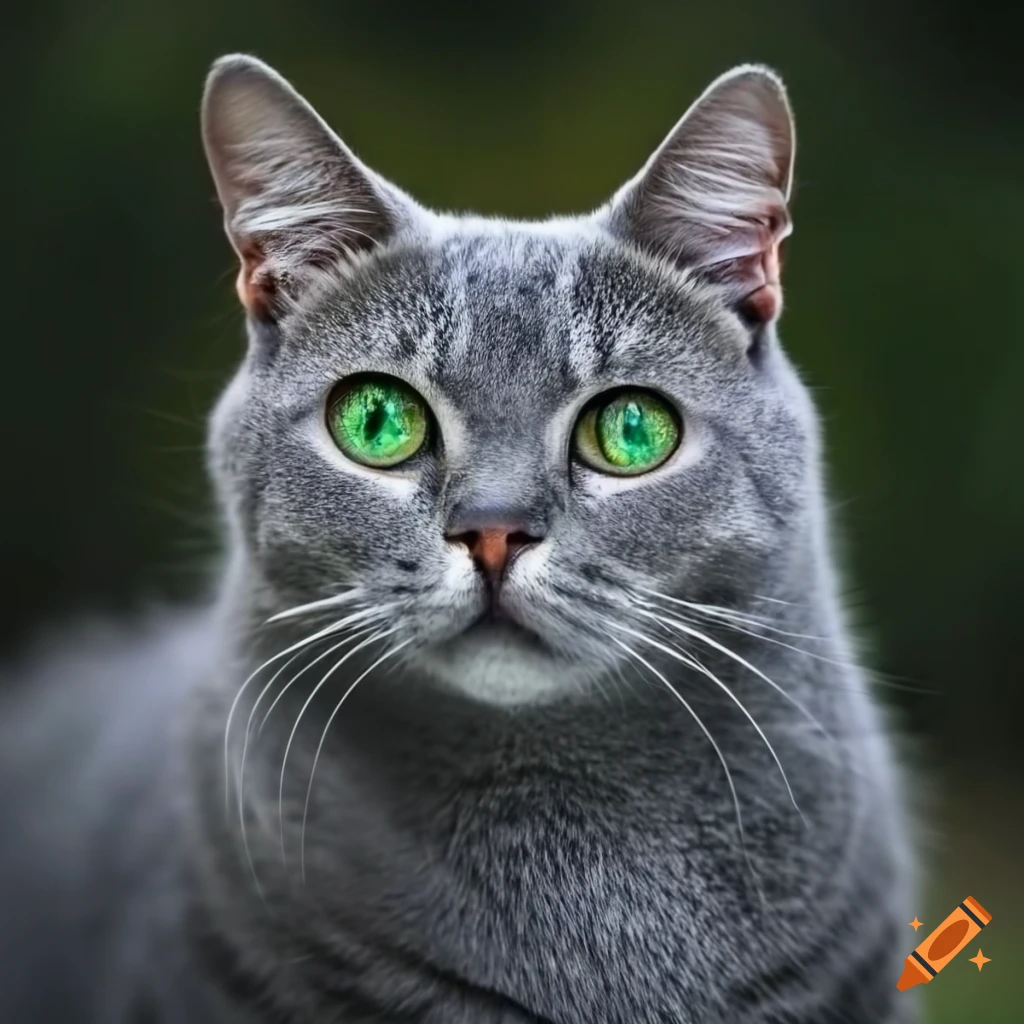 Grey cat with green eyes on Craiyon
