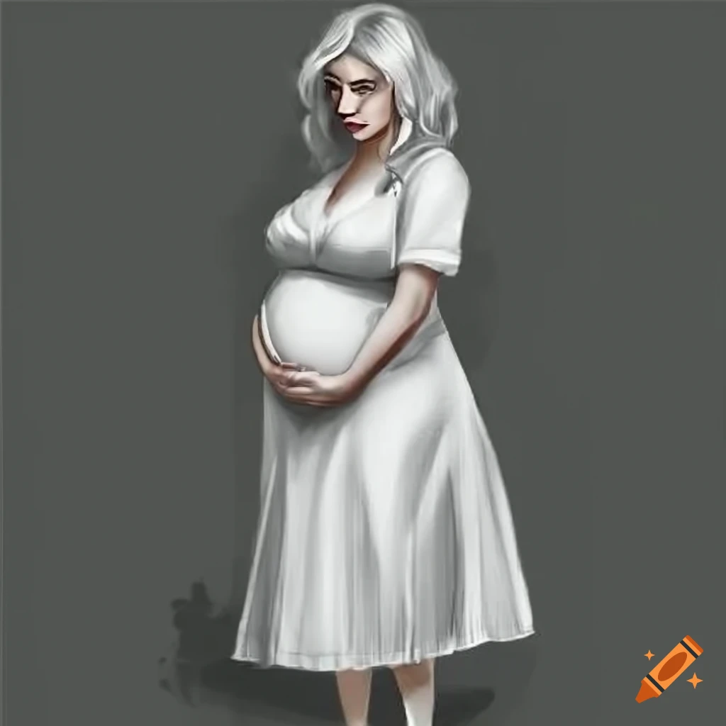 Silver pregnant Britannic woman with silver skin and hair wearing a ...