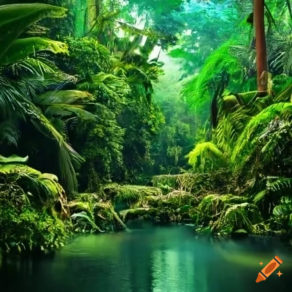 Lush jungle scenery on Craiyon