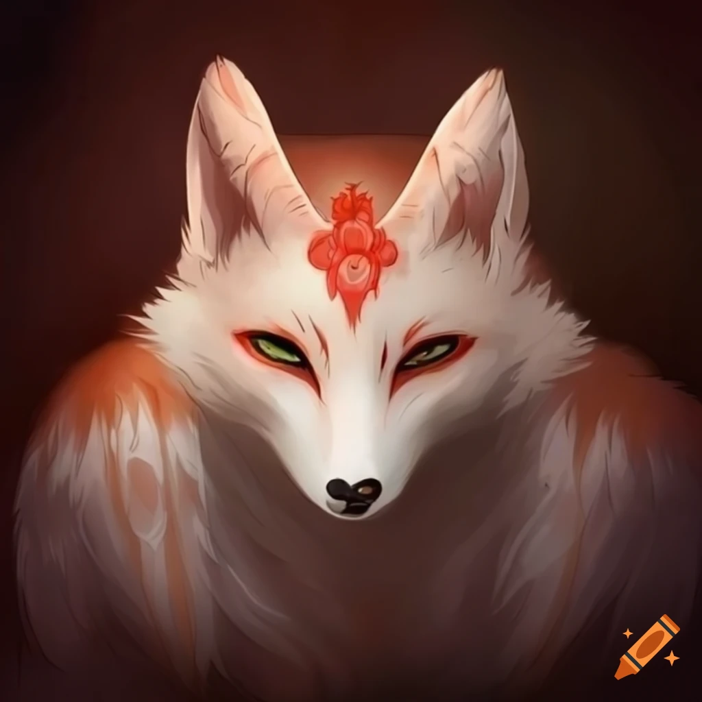 Intricately detailed anime humanoid kitsune character with expressive ...