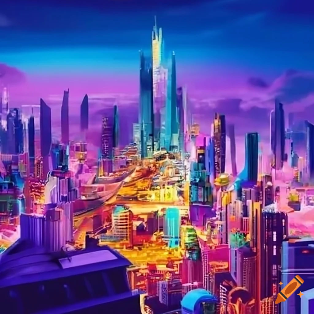 Colorful future city overview on Craiyon