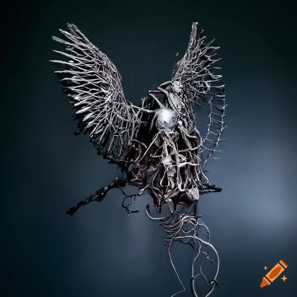 Bio mechanical decomposed flying crow made of scrap metal and mesh on ...
